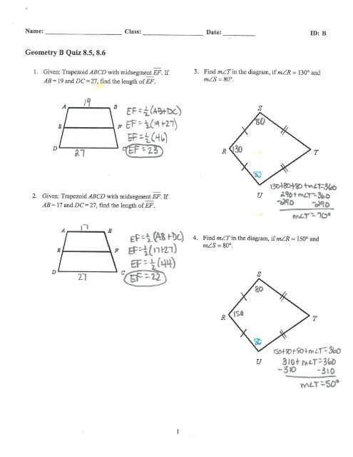 Geometry B 8.5, 8.6 Quiz Review