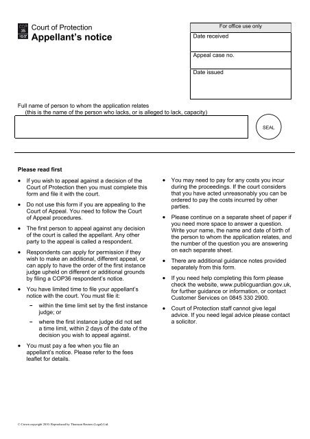 COP35 Appellant's notice - Civil Procedure | Westlaw UK