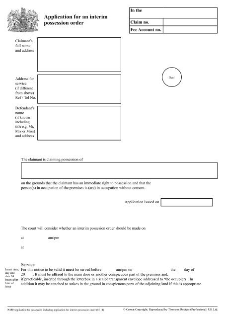 Application for an interim possession order