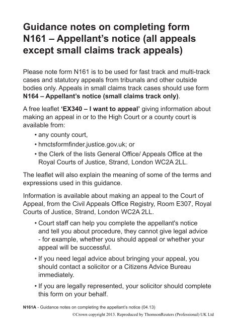 Guidance notes on completing form N161 â Appellant's notice (all ...