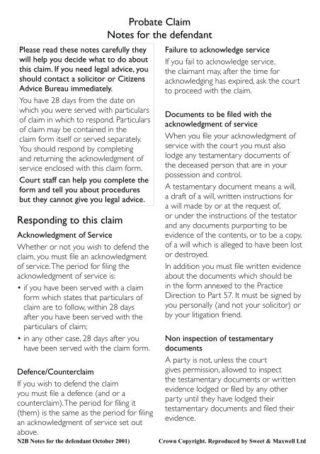 Responding to this claim Probate Claim Notes for the defendant