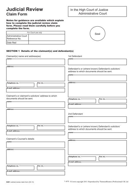 Judicial Review Claim Form
