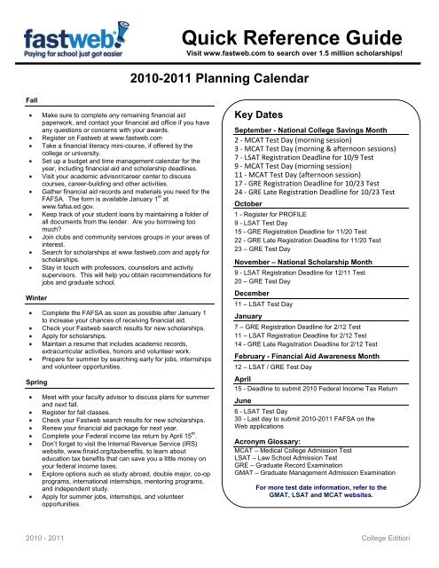 Quick Reference Guide for College Students - Fastweb