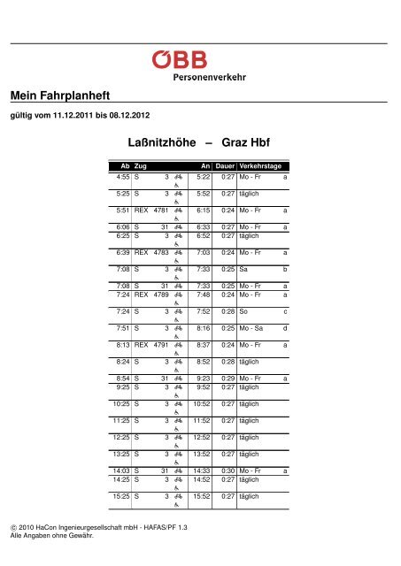 ÖBB Fahrplan 2012 (Laßnitzhöhe - Graz)