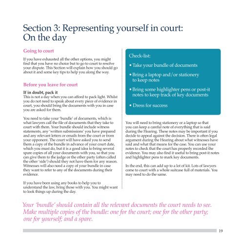 Section 3: Representing yourself in court: On the ... - MoneyClaimsUK