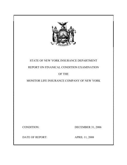 Monitor Life Insurance Company of NY - Exam Report