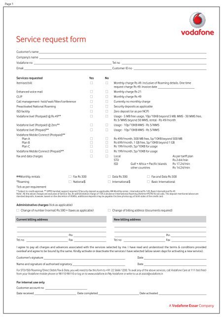 Service Request Form - Vodafone
