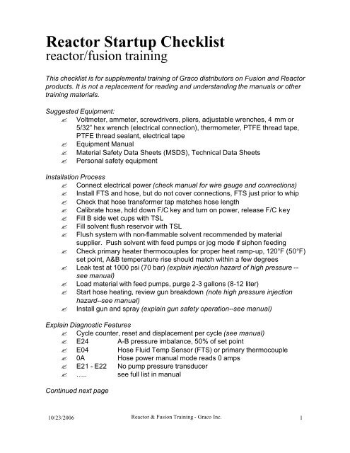Reactor Install Checklist - Demilec USA