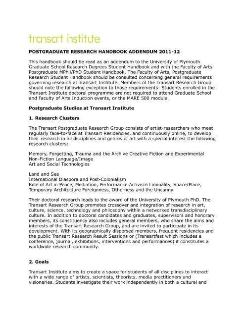 PhD Handbook Addendum - Transart Institute