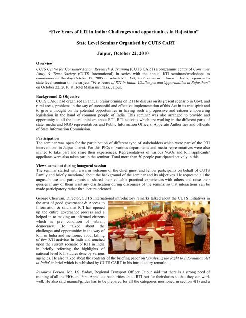 Five Years of RTI in India: Challenges and opportunities in Rajasthan