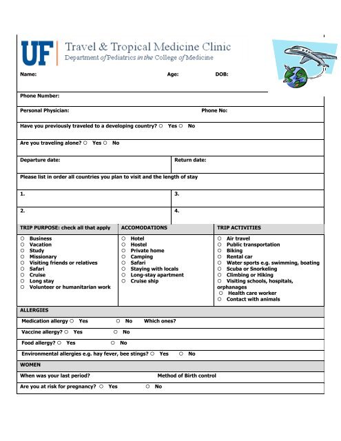 Travel Medical History Questionnaire