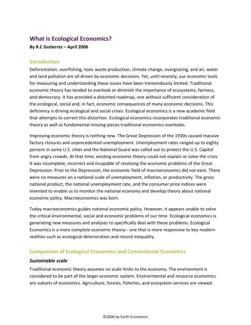 What is Ecological Economics? - Earth Economics