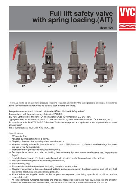 VYC Model 496 Safety Valve - Alma-valves.ie