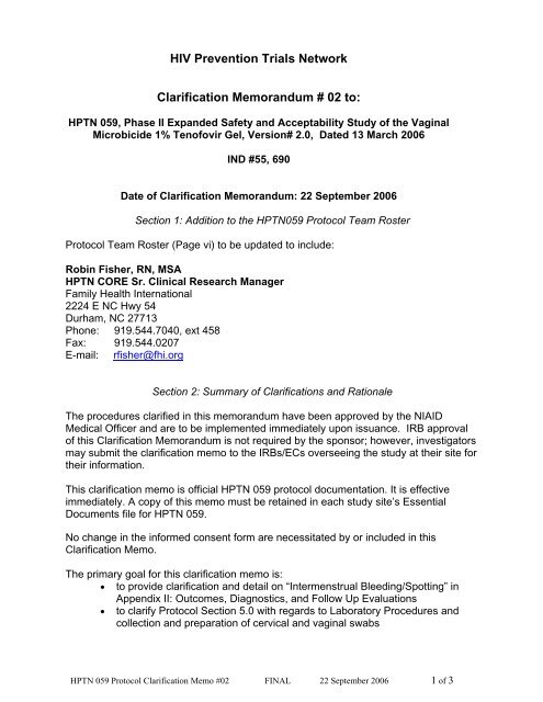 Clarification Memorandum # 02 - Microbicide Trials Network