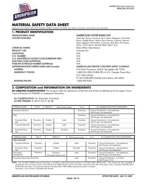 Ameripolish Water-Based Dye MSDS - AltaPaints and Coatings
