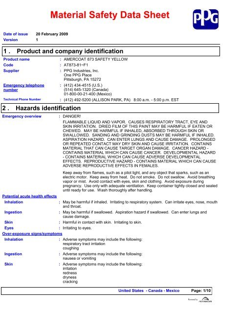 Material Safety Data Sheet - AltaPaints and Coatings