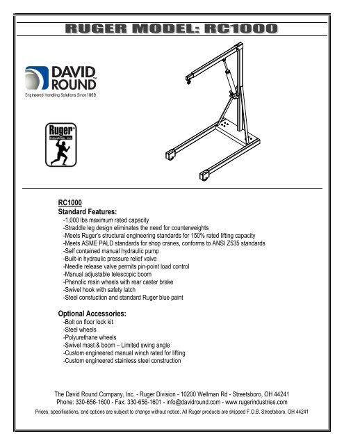 RC1000 Standard Features: Optional Accessories: - Engine Hoist ...