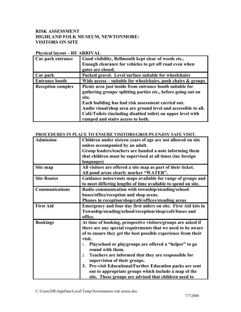 Site risk assessment - Highland Folk Museum