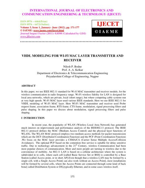 Vhdl Modeling Of Wi Fi Mac Layer For Transmitter And