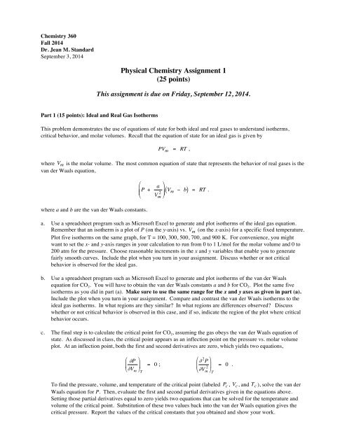 Physical Chemistry Assignment 1 (25 points)