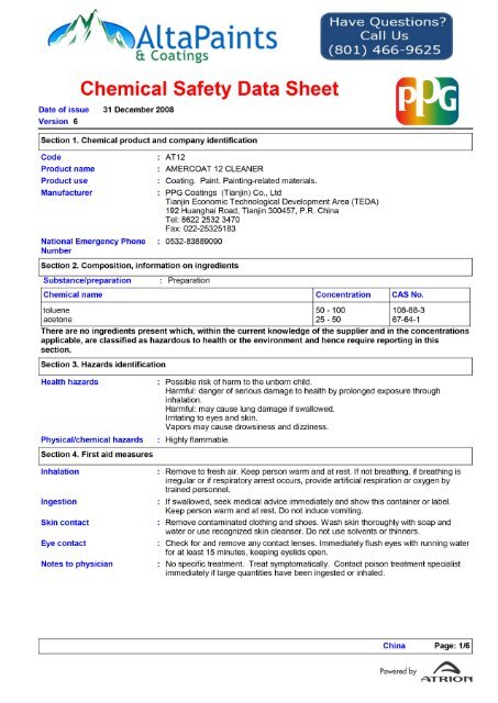 Amercoat 12 - MSDS - AltaPaints and Coatings