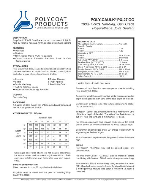 Poly Caulk PX-27 GG - Product Data Sheet
