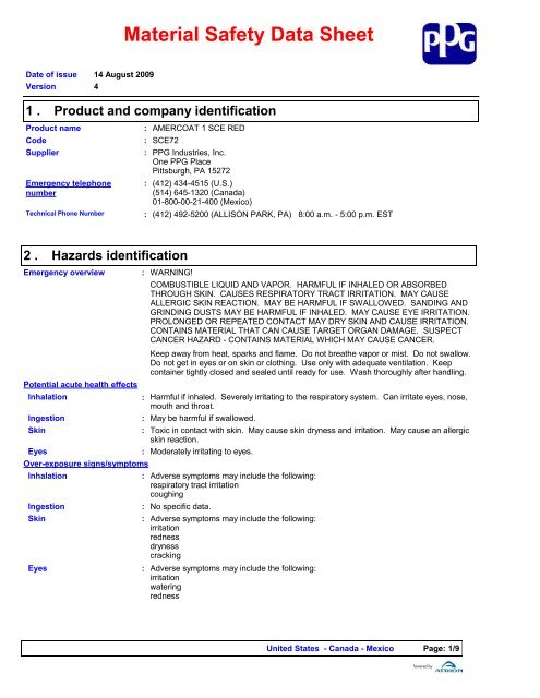 Amercoat One - Red MSDS - AltaPaints and Coatings