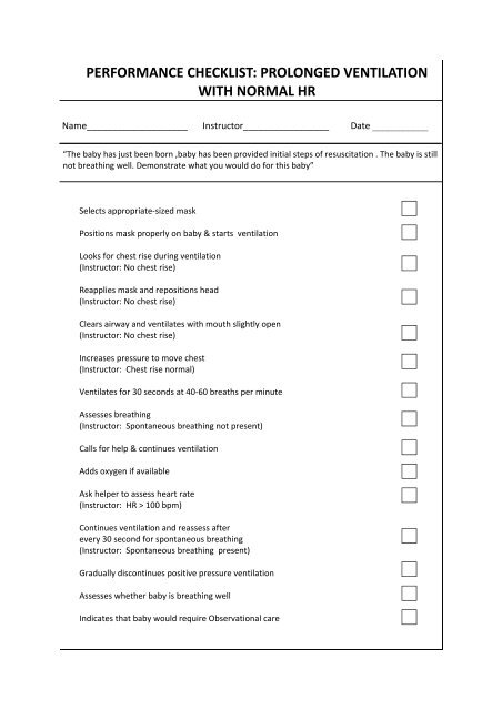 PERFORMANCE CHECKLIST: BR