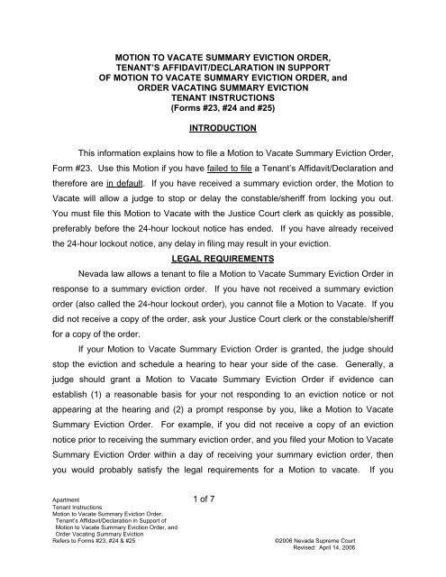 instruction for motion to vacate summary eviction order