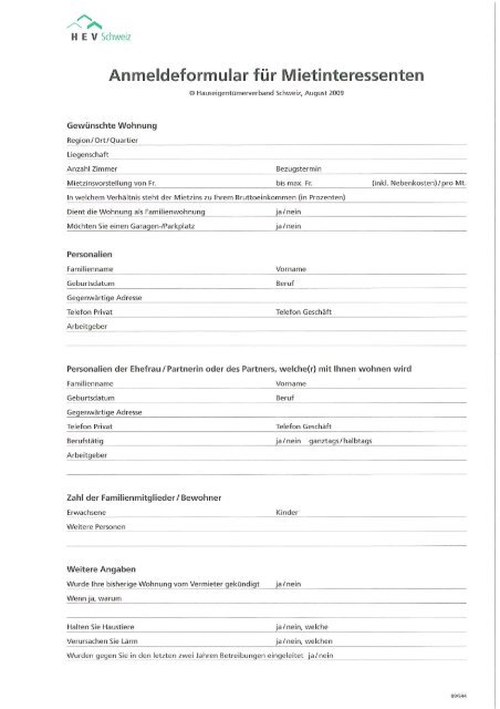 Anmeldeformular fÃ¼r Mietinteressenten - Ochlenberg