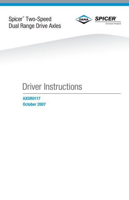 driver instructions for dualrange tandem axles