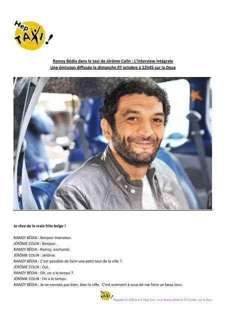 Ramzy Bédia dans le taxi de Jérôme Colin : L'interview ... - Rtbf