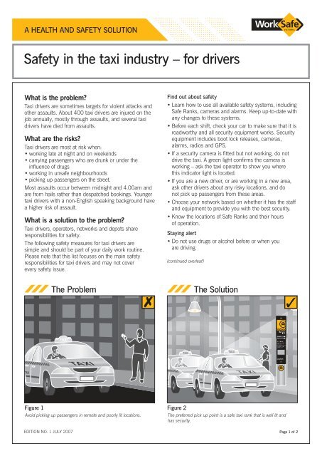 Safety in the taxi industry - for drivers (PDF 158kb) - WorkSafe Victoria