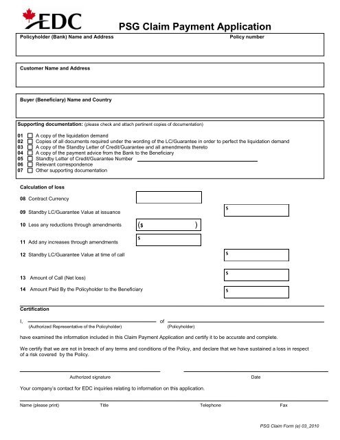 PSG Claim Payment Application - EDC
