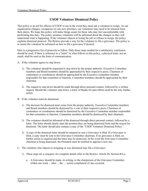 USOF Volunteer Dismissal Policy usof-volunteer-dismissal-policy