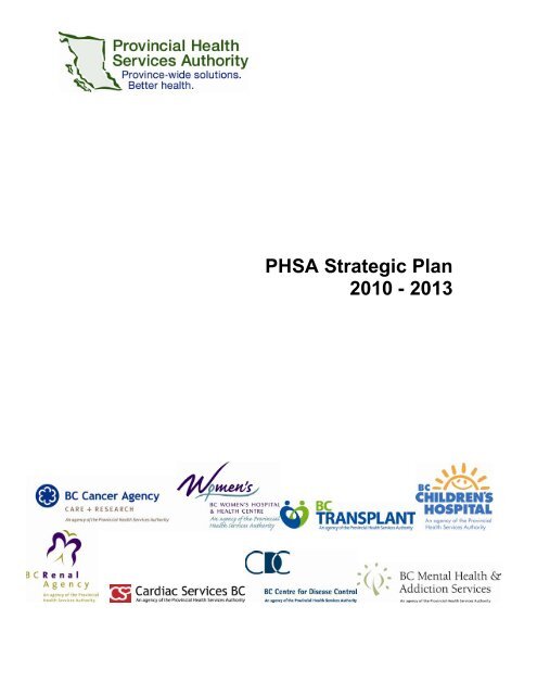 PHSA Strategic Plan 2010 - Provincial Health Services Authority