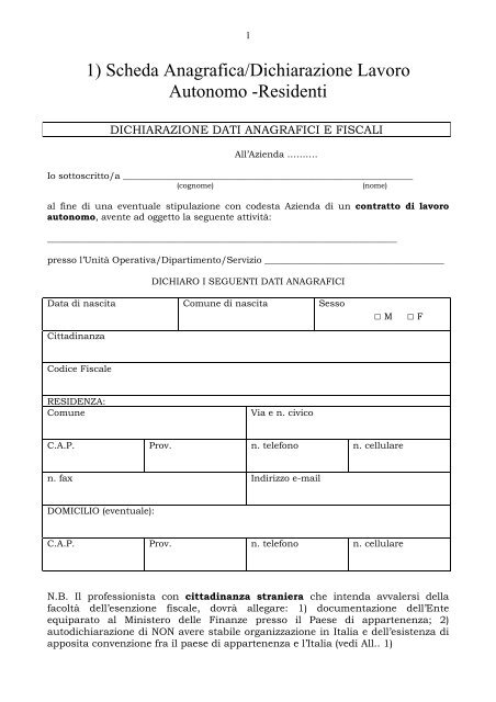 Nota informativa e Scheda anagrafica Collaboratori ... - Ad Personam