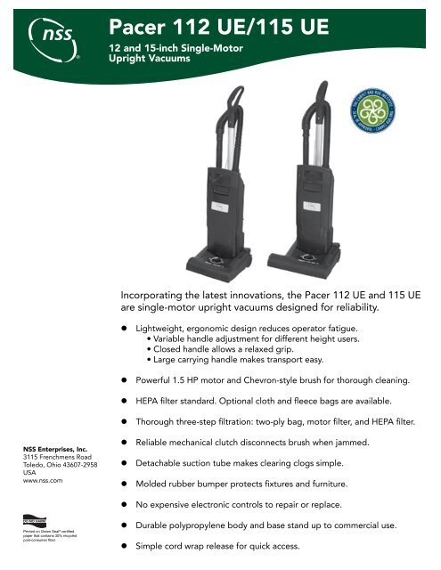 Pacer 112 UE/115 UE - NSS Enterprises, Inc.