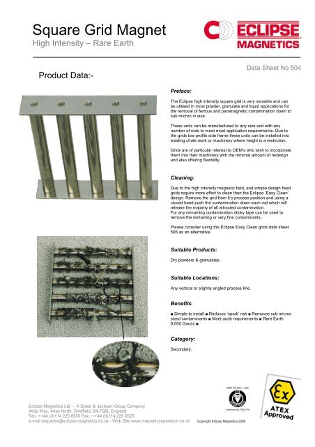 Square Grid Magnet datasheet (pdf) - Eclipse Magnetics