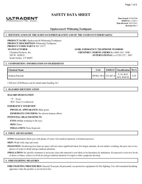 OpalescenceÂ® Whitening Toothpaste - Ultradent Products, Inc.