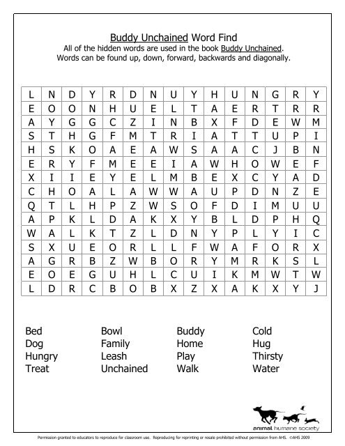 Buddy Unchained Word Find LNDYRDNUYHUNGRYEOONHU ...