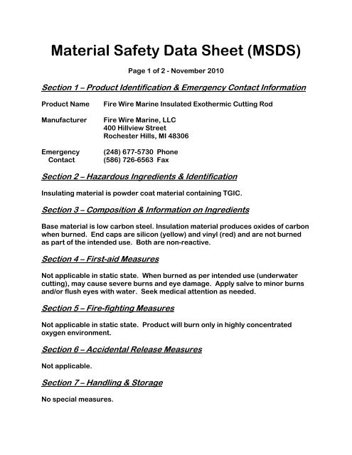Material Safety Data Sheet (MSDS)