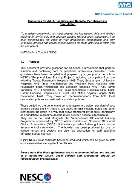 NESC Guidelines for Peripheral Line Cannulation