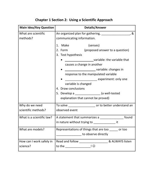Chapter 1 Section 2: Using a Scientific Approach - millerscience9