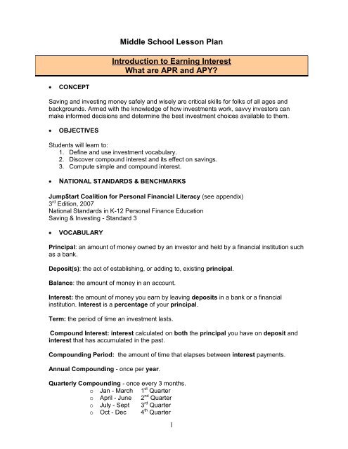 Middle School Lesson Plan - SaveAndInvest.org