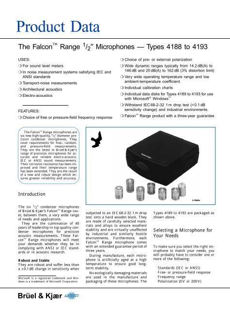 The Falcon Range 1/2" Microphones, Types 4188, 4189 ... - Xscala