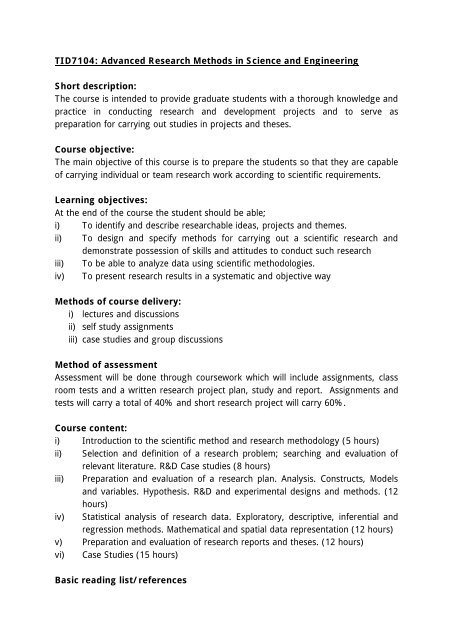 TID7104: Advanced Research Methods in Science and Engineering ...