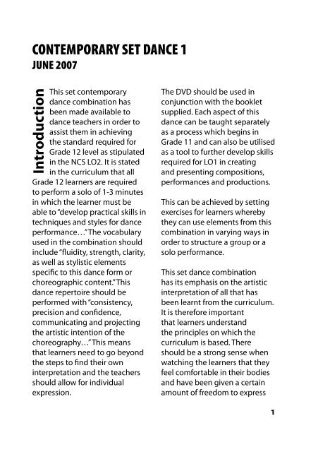 contemporary set dance 1 - Curriculum Development