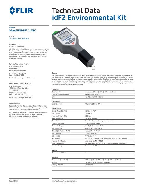 Technical Data identiFINDER 2 Environmental Kit - FLIR.com - FLIR ...