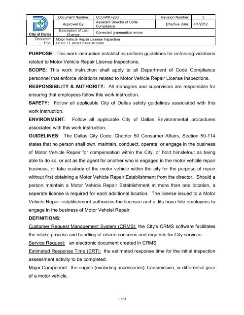 Motor Vehicle Repair License Inspection